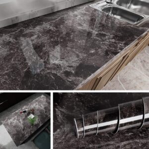 livelynine dark marble wallpaper for counter top covers peel and stick countertops for kitchen waterproof marble contact paper for countertops counter table desk covers furniture wrap 15.8"x78.8"