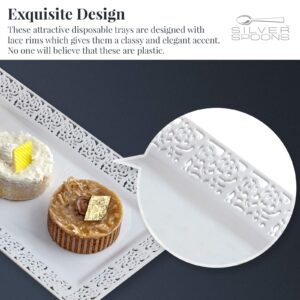 Silver Spoons DISPOSABLE LACE TRAYS | for Upscale Wedding and Dining | 6 pc | White | 14” x 7.5” -