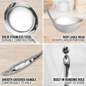 Zulay Kitchen Stainless Steel 13" Soup Ladle - Comfort Grid Steel Ladle with Long Handle and Ample Bowl Capacity Perfect for Stirring, Serving Soups and More - Heavy-Duty Metal Ladle