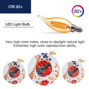 FLSNT CA11 E12 LED Candelabra Bulbs, Dimmable LED Chandelier Light Bulbs, 40W Equivalent, 2200K Warm White Light, 330LM, Amber Glass Finishing, 6 Pack