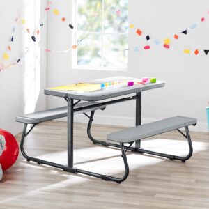 innovative and sturdy your zone folding kid's activity table with two benches,soft silver,perfect for homework,arts and grafts,games,wonderful addition to kid's bedroom,play/activity room,classroom