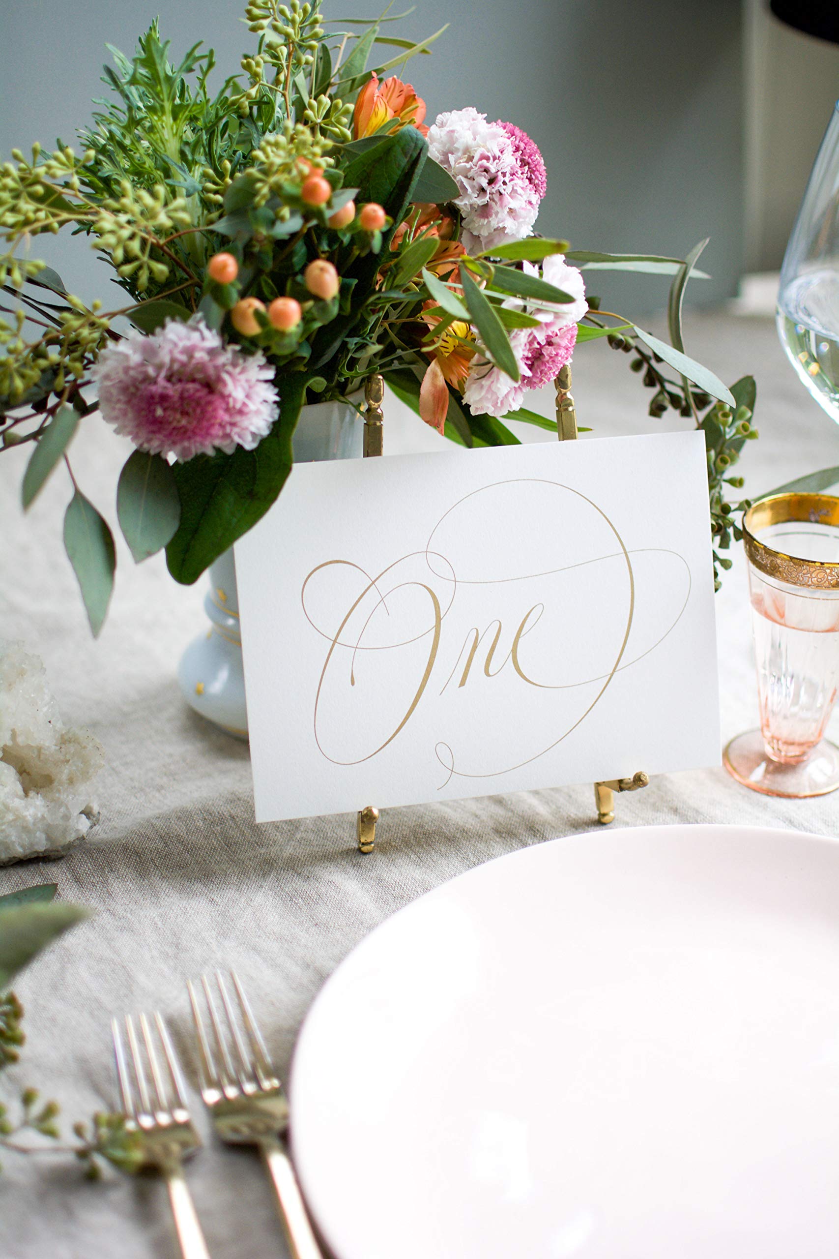 Weekend Paper Co. ™ Script Gold Wedding Table Numbers, Single-sided 4x6 Calligraphy Design, Numbers 1-25, Landscape format for Your Wedding, Reception, Anniversary, Birthday Party, or Any Celebration!