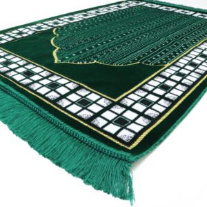 Modefa Turkish Islamic Prayer Rug - Thin & Lightweight Velvet Praying Carpet - Soft Muslim Praying Mat Janamaz - Ramadan or Eid Gift for Men & Women - with Car Hanger - Vined Arch (Green)