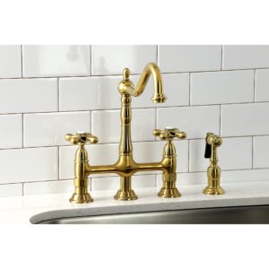 Kingston Brass KS1277AXBS Heritage 8-Inch Kitchen Faucet with Brass Sprayer, Brushed Brass