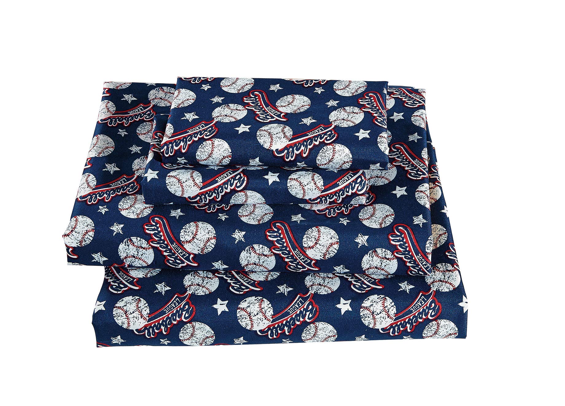 Mk Home Queen Sheet Set for Teens Baseball Dark Blue Red White New