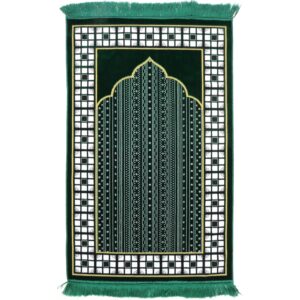 Modefa Turkish Islamic Prayer Rug - Thin & Lightweight Velvet Praying Carpet - Soft Muslim Praying Mat Janamaz - Ramadan or Eid Gift for Men & Women - with Car Hanger - Vined Arch (Green)