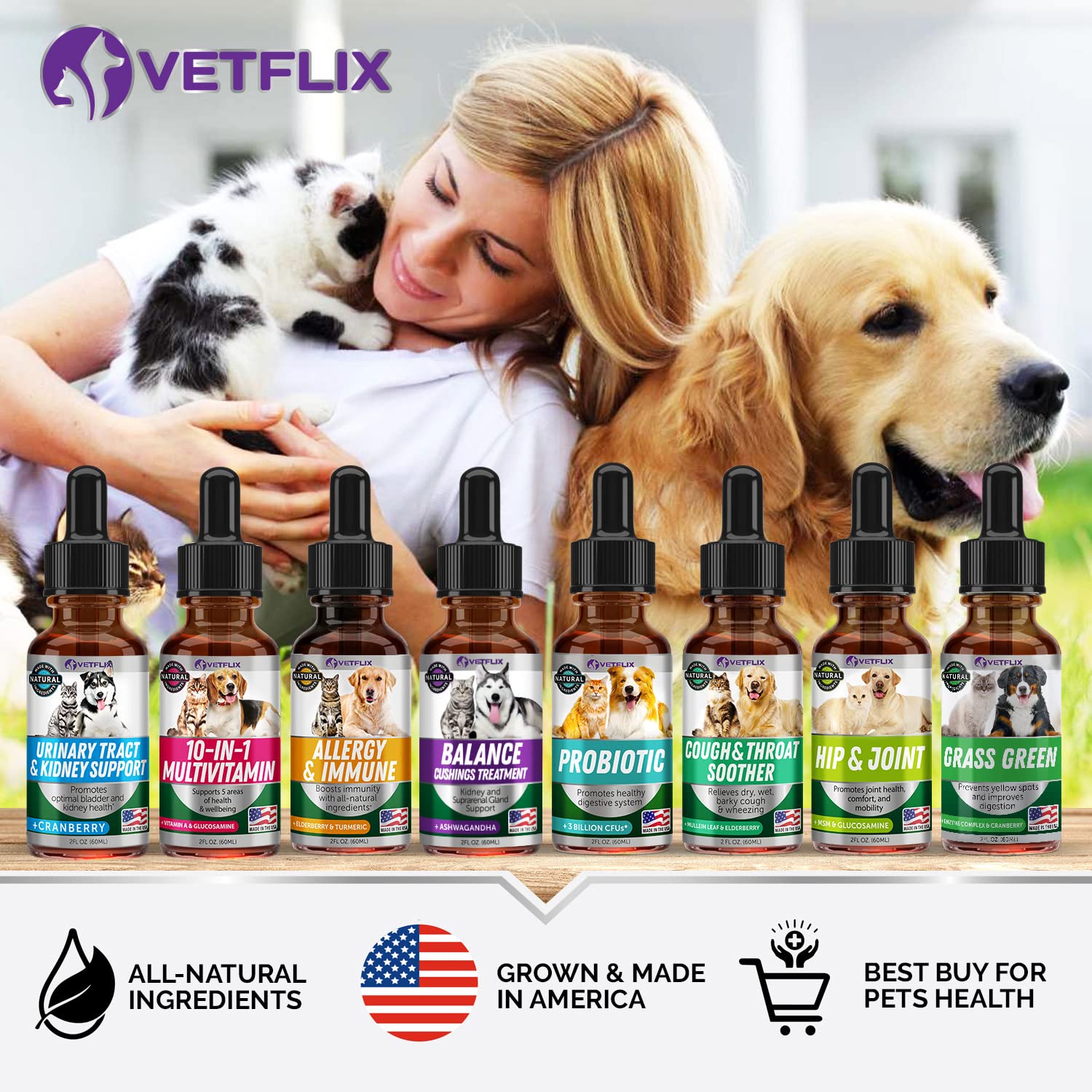 Vetflix Cranberry Dog & Cat UTI Treatment - Best UTI for Pets - Made in USA - Dog & Cat Kidney Support - Cat Bladder Drops - Pet Immune Health Supplement - Marshmallow, Dandelion Root, Pumpkin Seed