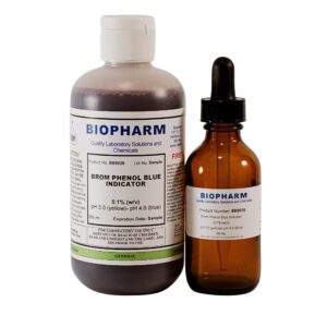 bromophenol blue indicator 0.1% (w/v) aqueous solution — 250 ml (8.4 fl oz) — includes an empty 50 ml dropper bottle and dispensing cap — ph 3.0 (yellow)- ph 4.6 (blue)