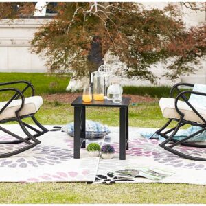 LOKATSE HOME 3-Piece Outdoor Patio Rocking Steel Furniture Bistro Set with 2 Rocker and 1 Metal Square Coffee Table(Khaki Thickened Cushion)