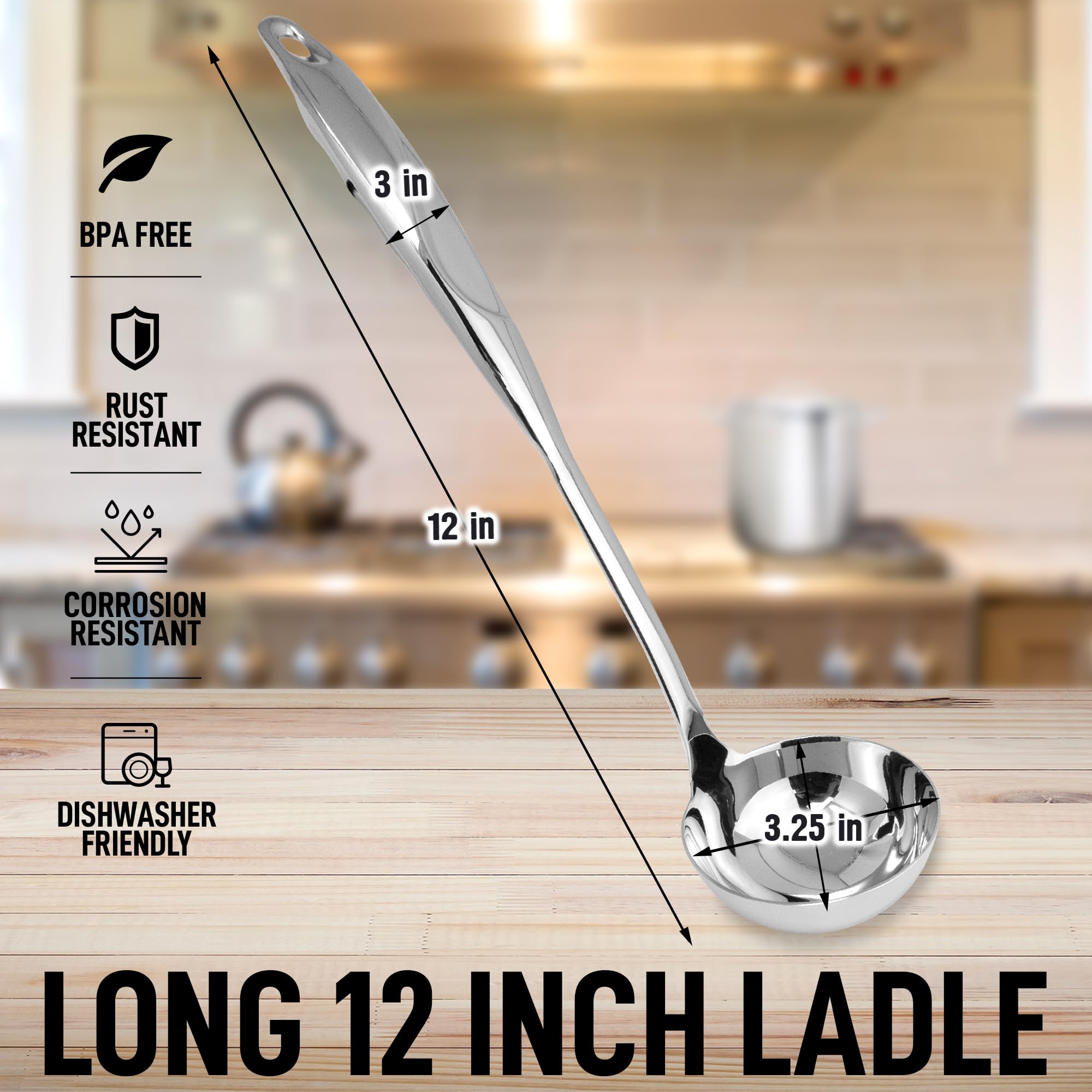 Zulay Kitchen Stainless Steel 13" Soup Ladle - Comfort Grid Steel Ladle with Long Handle and Ample Bowl Capacity Perfect for Stirring, Serving Soups and More - Heavy-Duty Metal Ladle