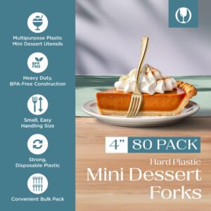 Posh Setting - Plastic Mini Gold Forks, Gold Mini Forks, Gold Plastic Mini Dessert Forks, Disposable Tiny Gold Forks, 4 inch Gold Plastic Forks, Taster Forks, Small Forks, Appetizer Forks (80 Pack)