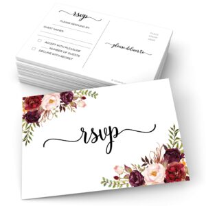 321done rsvp postcards (set of 50) red roses floral 4" x 6" - blank with mailing side, response cards for bridal shower, wedding, party - made in usa - white