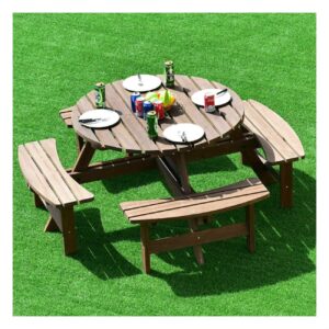 8 seat wood picnic table beer dining seat bench set pub garden yard