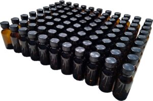 dropper stop® 1oz amber glass boston round bottles (30ml) with polycone caps - pack of 99