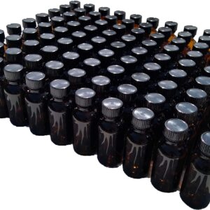 Dropper Stop® 1oz Amber Glass Boston Round Bottles (30mL) with Polycone Caps - Pack of 99