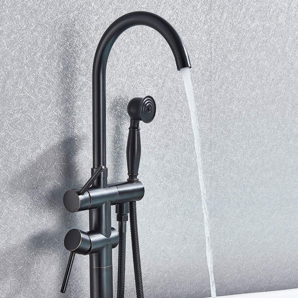 Votamuta Floor Mounted Dual Handles Bathtub Faucet with Hand Sprayer,Free Standing Tub Filler Shower Faucet