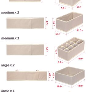 TENABORT 9 Pack Foldable Drawer Organizer Dividers Cloth Storage Box Closet Dresser Organizer Cube Fabric Containers Basket Bins for Underwear Bras Socks Panties Lingeries Nursery Baby Clothes Beige