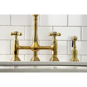 Kingston Brass KS1277AXBS Heritage 8-Inch Kitchen Faucet with Brass Sprayer, Brushed Brass