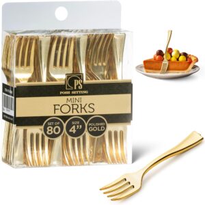 posh setting - plastic mini gold forks, gold mini forks, gold plastic mini dessert forks, disposable tiny gold forks, 4 inch gold plastic forks, taster forks, small forks, appetizer forks (80 pack)