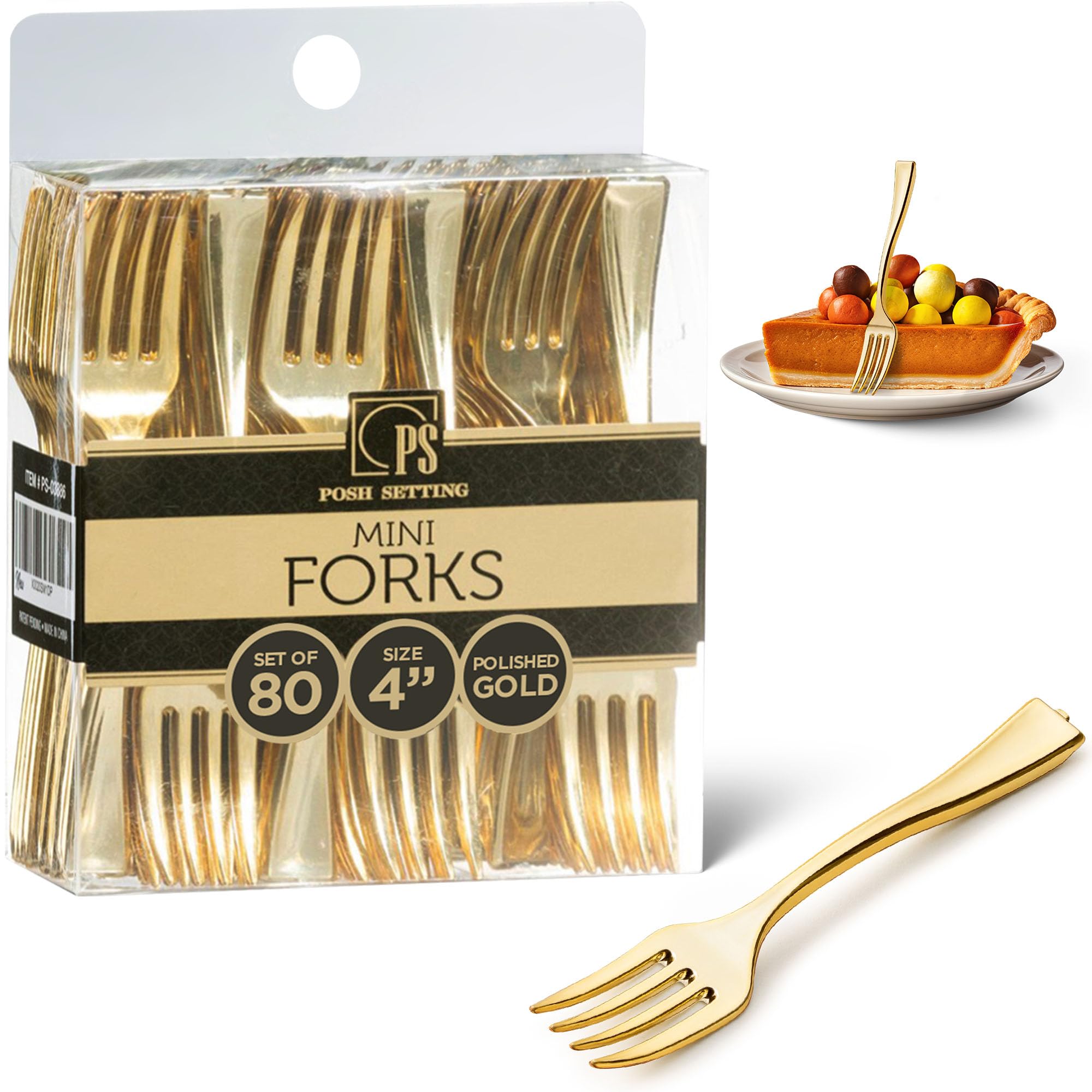 Posh Setting - Plastic Mini Gold Forks, Gold Mini Forks, Gold Plastic Mini Dessert Forks, Disposable Tiny Gold Forks, 4 inch Gold Plastic Forks, Taster Forks, Small Forks, Appetizer Forks (80 Pack)