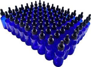 dropper stop® 2oz cobalt blue glass dropper bottles (60ml) with tapered glass droppers - pack of 80