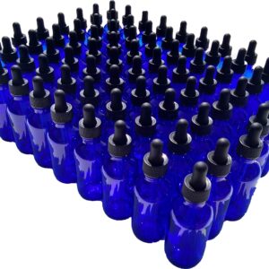 Dropper Stop® 2oz Cobalt Blue Glass Dropper Bottles (60mL) with Tapered Glass Droppers - Pack of 80