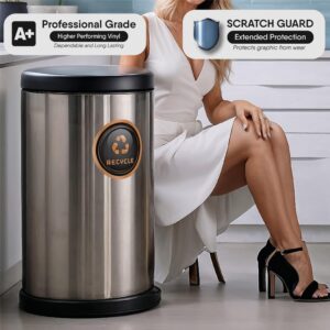 Recycle and Trash Sticker Set - 4 Pack 5.5" Circle - Elegant Look for Trash Cans, Containers, and Garbage Bins - Laminated UV Protected Vinyl Decal (Copper, Small)