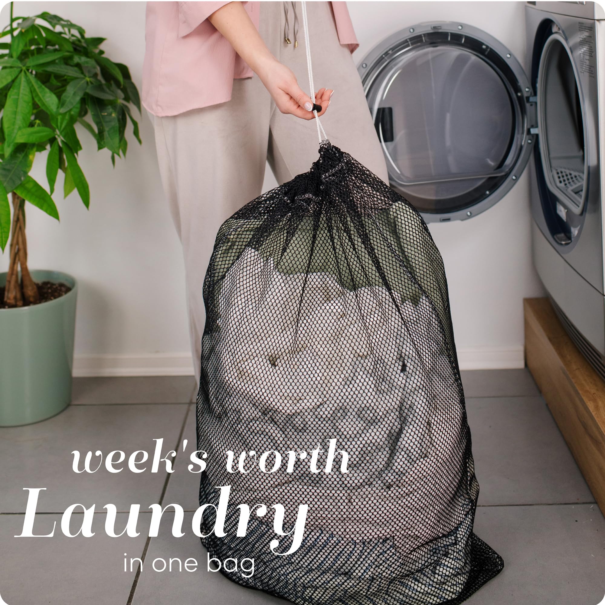 Mesh Laundry Bag - Large 24" x 36" - Durable, Machine Washable with Secure Drawstring Closure - Perfect for College Dorms, Laundromats, Apartments (Black)