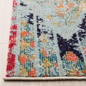 SAFAVIEH Madison Collection Accent Rug - 2' x 4', Blue & Orange, Boho Chic Tribal Distressed Design, Non-Shedding & Easy Care, Ideal for High Traffic Areas in Entryway, Living Room, Bedroom (MAD422F)