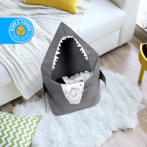 Bins & Things Shark Kids Nursery Boys Laundry Hamper, Laundry Bin | Toy Organizer Basket | Baby Hamper | Baby Laundry Basket with Handles - Real Shark Look with Teeth, Fins, Eyes