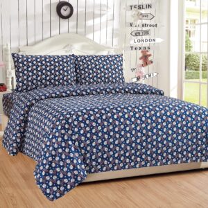 Mk Home Queen Sheet Set for Teens Baseball Dark Blue Red White New