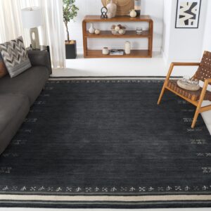 safavieh himalaya collection area rug - 8' x 10', charcoal, handmade boho tribal wool, ideal for high traffic areas in living room, bedroom (him597h)