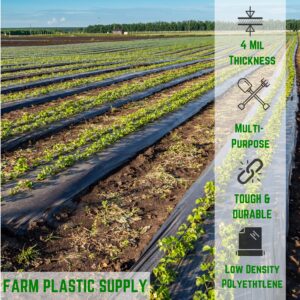 Farm Plastic Supply - Black Plastic Sheeting - 4 mil - (3' x 200') - Black Plastic Tarp, Polyethylene Vapor Barrier Plastic Sheeting, Black Painters Tarp, Roll of Heavy Duty Plastic