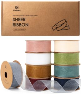 vitalizart 1" x 90yd organza ribbon mixed color sheer ribbons set 10 yd x 9 rolls handmade for gift wrapping christmas tree crafts bows wedding invitations wreaths wrap