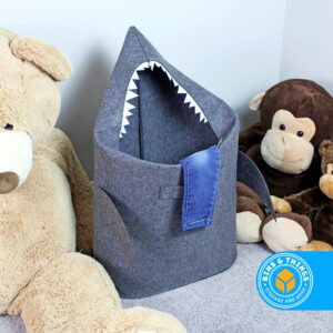 Bins & Things Shark Kids Nursery Boys Laundry Hamper, Laundry Bin | Toy Organizer Basket | Baby Hamper | Baby Laundry Basket with Handles - Real Shark Look with Teeth, Fins, Eyes