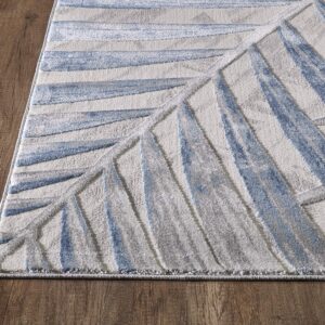 Abani 5'3" X 7'6" Blue Grey & Beige Floral Palm Leaf Pattern Area Rug Rugs - Nova Collection Modern Eclectic Style Accent Rug