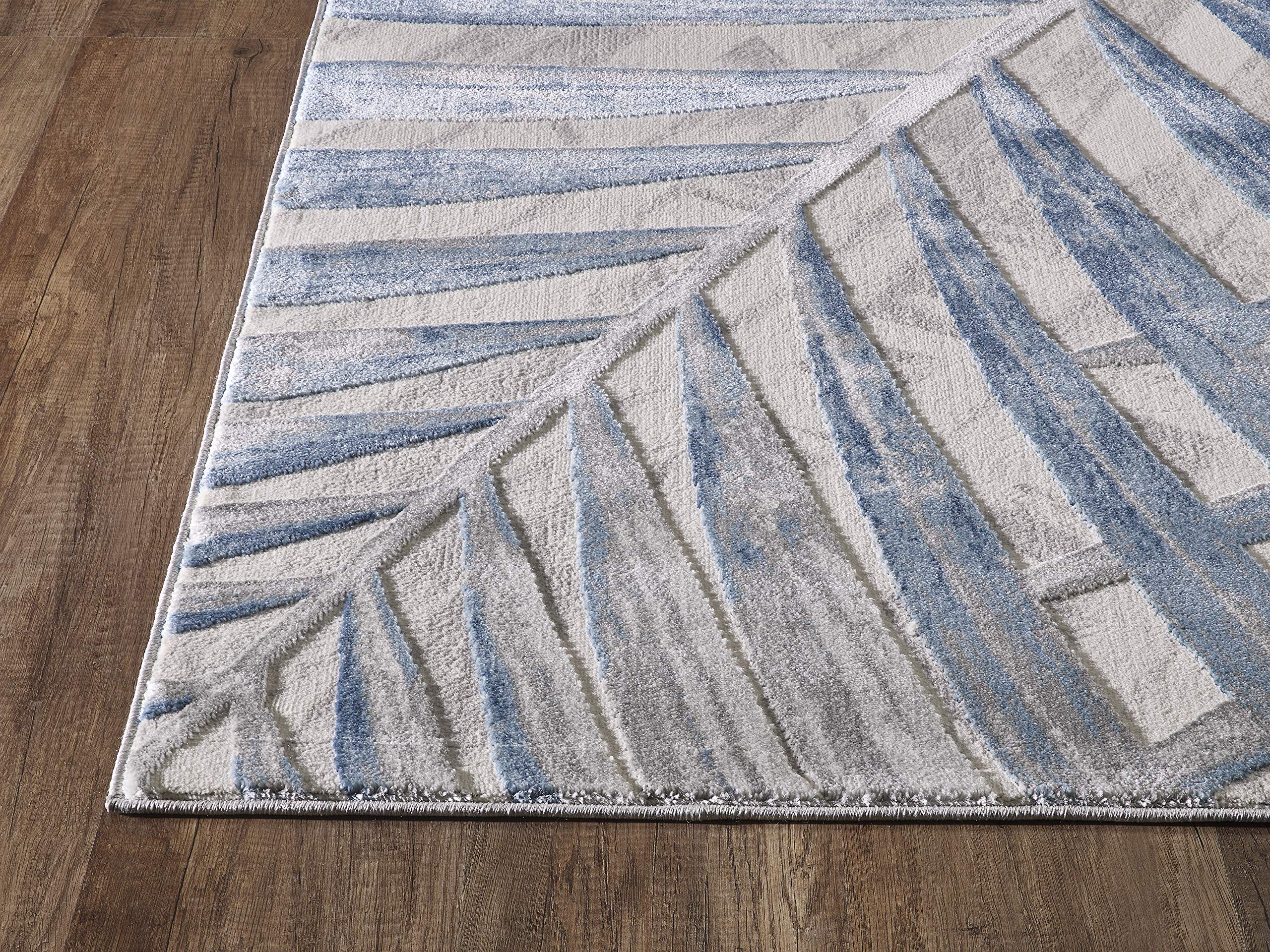 Abani 5'3" X 7'6" Blue Grey & Beige Floral Palm Leaf Pattern Area Rug Rugs - Nova Collection Modern Eclectic Style Accent Rug