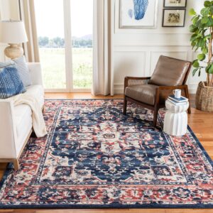 safavieh charleston collection 6'7" square navy / red chl411l oriental distressed non-shedding living room bedroom area rug