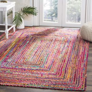 safavieh cape cod collection 4' square red / multi cap202a handmade boho braided jute & cotton area rug