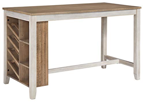 Signature Design by Ashley Skempton Farmhouse 36" Counter Height Dining Table with Storage & Wine Rack, Whitewash