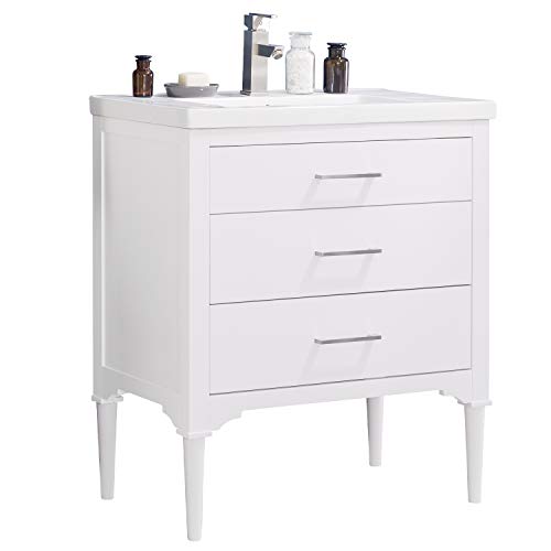 LUCA Kitchen & Bath LC30DWP Austin 30" Bathroom Vanity Set Integrated Porcelain Top, Pure White