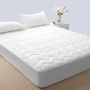 kathy ireland mattress topper twin - quilted mattress pad cover stretches up to 18" deep pocket down alternative filled mattress protector white