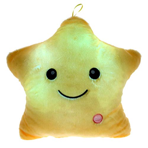 elfishgo Creative Twinkle Glowing Stars Shape Plush Throw Pillow, LED Night Light Pillow Cushions Stuffed Toys Gifts for Kids, Christmas (Yellow)