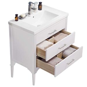 LUCA Kitchen & Bath LC30DWP Austin 30" Bathroom Vanity Set Integrated Porcelain Top, Pure White