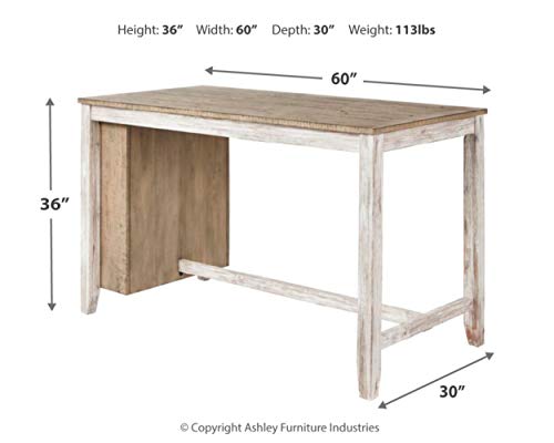 Signature Design by Ashley Skempton Farmhouse 36" Counter Height Dining Table with Storage & Wine Rack, Whitewash