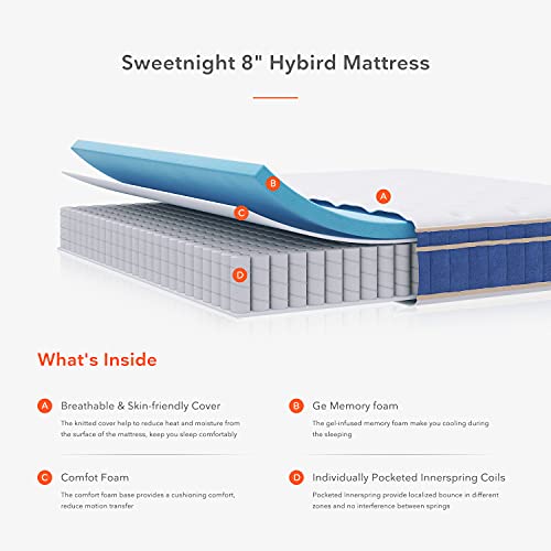 Sweetnight Twin Mattress, 8" Twin Size Hybrid Mattress with Gel Memory Foam & Individually Pocket Springs