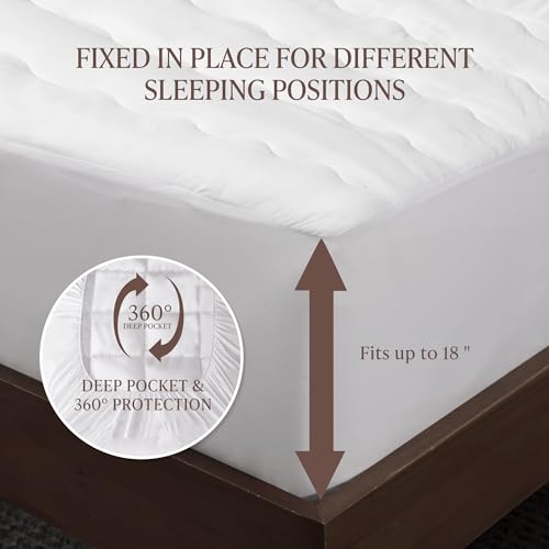 Kathy Ireland Waterproof Mattress Protector Full Size - Breathable Microfiber Quilted Mattress Pad Cover Stretches up to 18" Deep Pocket Mattress Topper – White