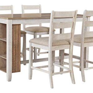 Signature Design by Ashley Skempton Farmhouse 36" Counter Height Dining Table with Storage & Wine Rack, Whitewash