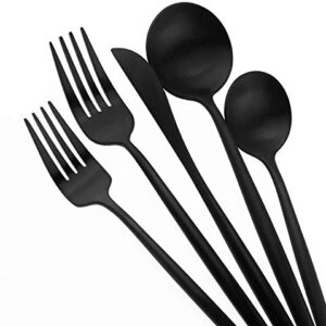 Gugrida 20-Piece 18/10 Stainless Steel Flatware Silverware, Luxury Dinnerware Set Travel Cutlery Tableware Include Knife Fork Spoon Service for 4,Healthy & Eco-Friendly Dishwasher Safe (Black Matte)