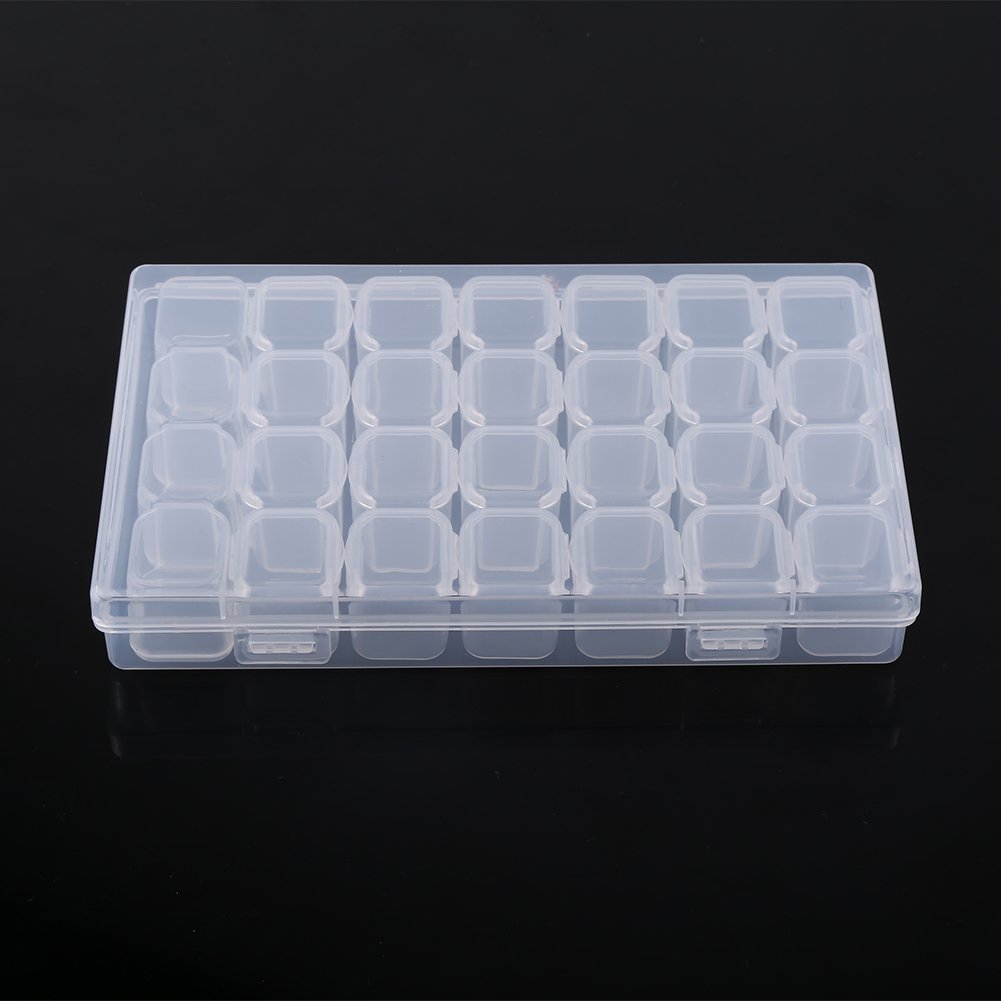 28 Grids Storage Box, Diamond Painting Boxes, Clear Plastic Jewelry Box Organizer with Adjustable Dividers, Weekly Pill Organizer Travel 7 Days Pill Box 28 Compartments 4 Times a Day